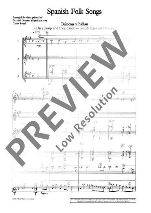 Spanish Folk Songs - Performing Score" Sheet Music for 3 Guitars ...