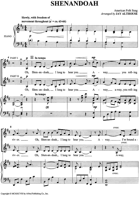 Shenandoah" Sheet Music for Piano/Vocal - Sheet Music Now