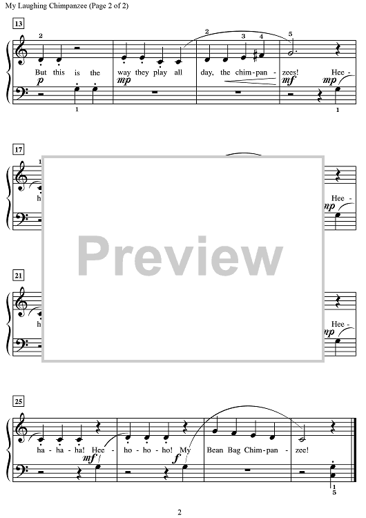 My Laughing Chimpanzee" Sheet Music for Piano - Sheet Music Now