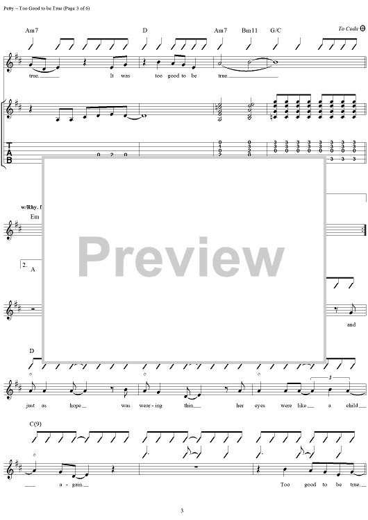 Too Good To Be True" Sheet Music by Tom Petty and The Heartbreakers for Guitar Tab/Vocal - Sheet ...