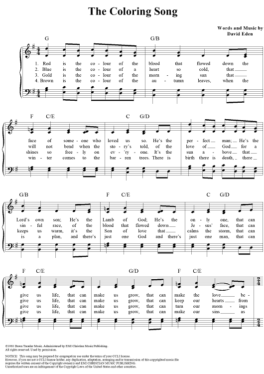 The Coloring Song" Sheet Music for Piano/Vocal/Chords - Sheet Music Now