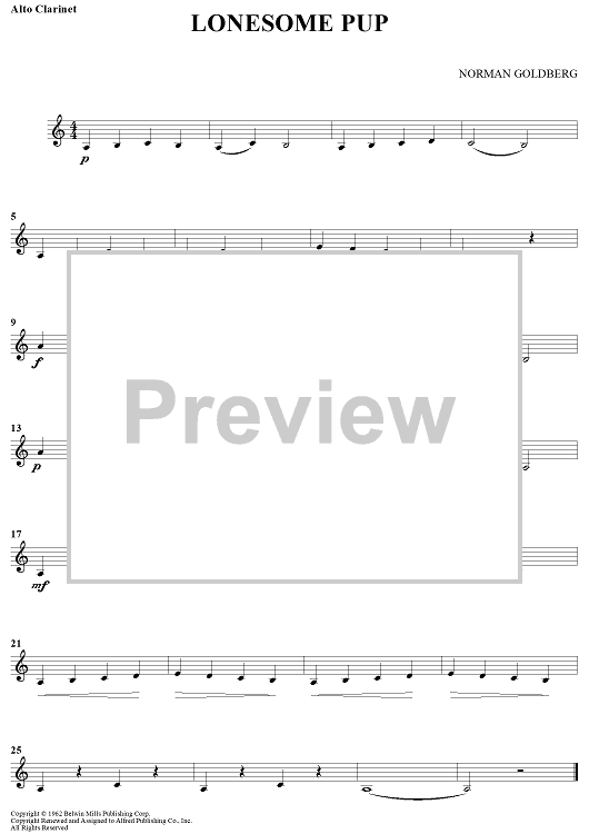 Lonesome Pup" Sheet Music for Eb Alto Clarinet/Piano - Sheet Music Now