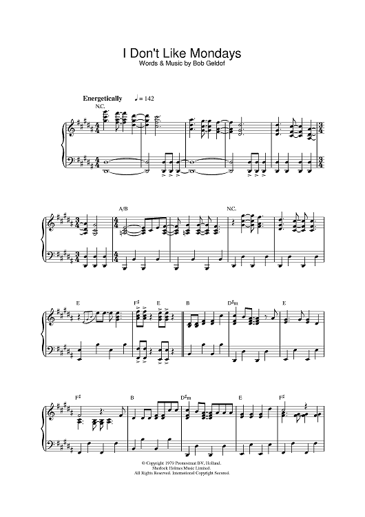 I Don't Like Mondays" Sheet Music by Tori Amos; The Boomtown Rats for ...