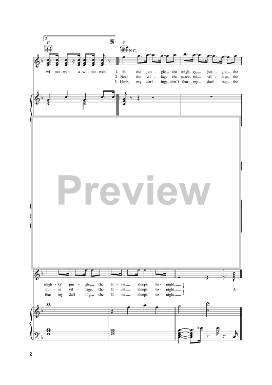 The Lion Sleeps Tonight (Wimoweh)" Sheet Music by Tight Fit for Piano ...