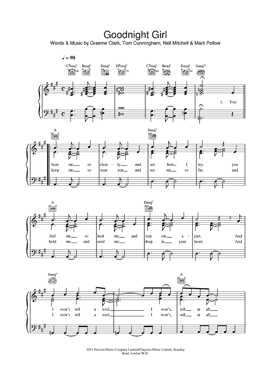 Goodnight Girl" Sheet Music by Wet Wet Wet for Piano/Vocal/Chords ...