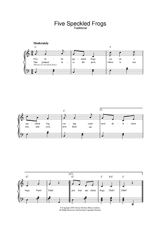 Five Little Speckled Frogs" Sheet Music for Piano/Vocal/Chords - Sheet ...