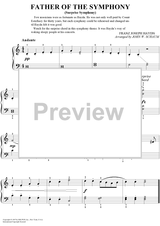 Father of the Symphony (Surprise Symphony)" Sheet Music for Easy Piano ...