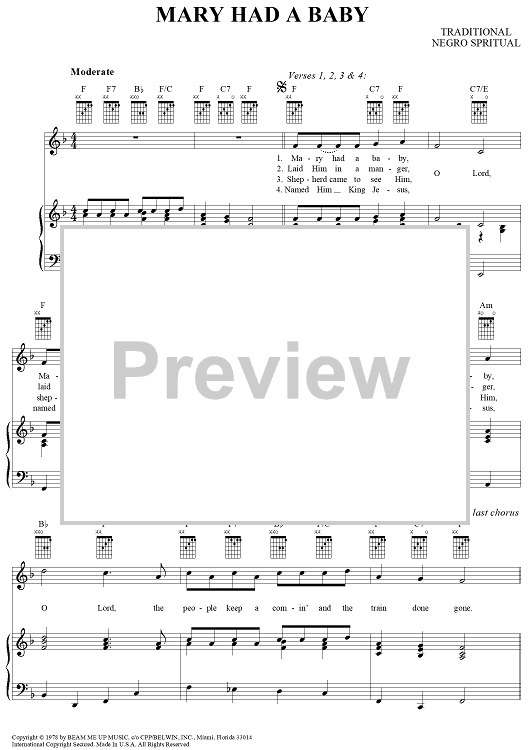 Mary Had A Baby" Sheet Music for Piano/Vocal/Chords - Sheet Music Now