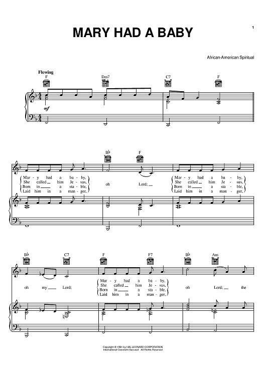 Mary Had A Baby" Sheet Music for Piano/Vocal/Chords - Sheet Music Now