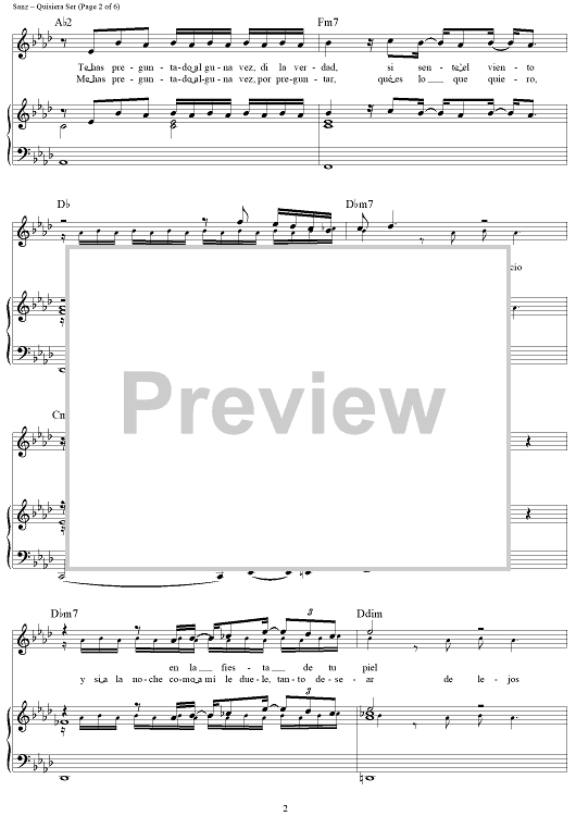 Quisiera Ser" Sheet Music by Alejandro Sanz for Piano/Vocal/Chords ...
