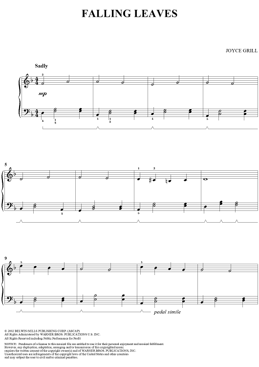 Falling Leaves" Sheet Music for Easy Piano - Sheet Music Now