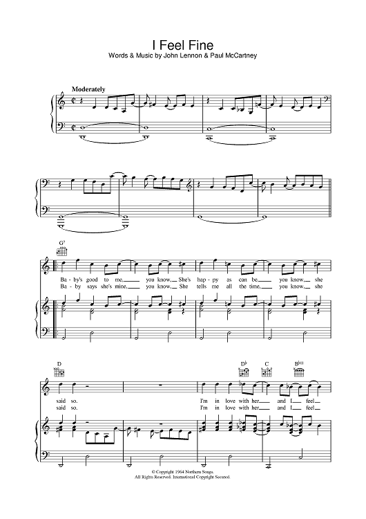 I Feel Fine" Sheet Music by The Beatles for Piano/Vocal/Chords - Sheet ...