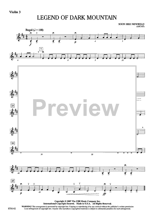 Legend of Dark Mountain - Violin 3 (Viola T.C.)" Sheet Music for String ...