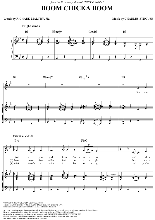 Boom Chicka Boom" Sheet Music for Piano/Vocal/Chords - Sheet Music Now