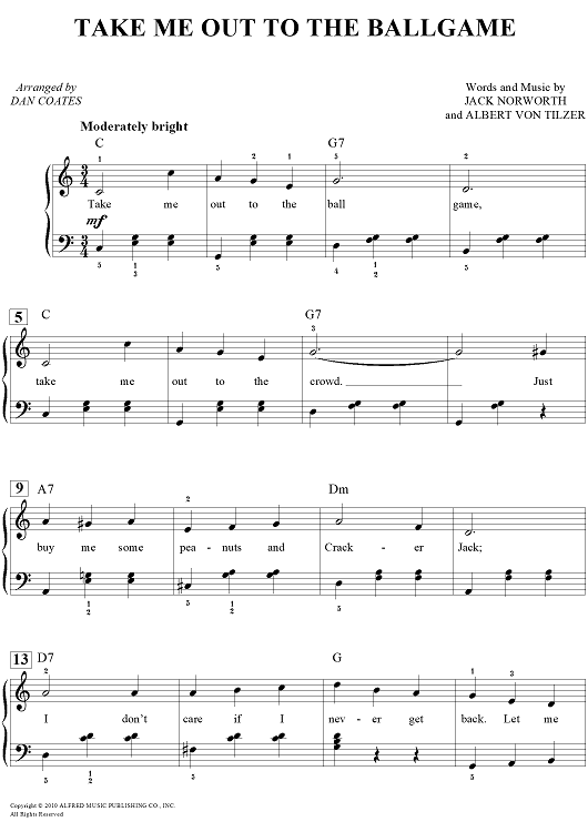 Take Me Out to the Ballgame" Sheet Music for Easy Piano/Vocal/Chords ...