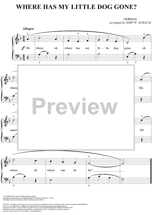 Where Has My Little Dog Gone?" Sheet Music for Easy Piano/Vocal - Sheet ...