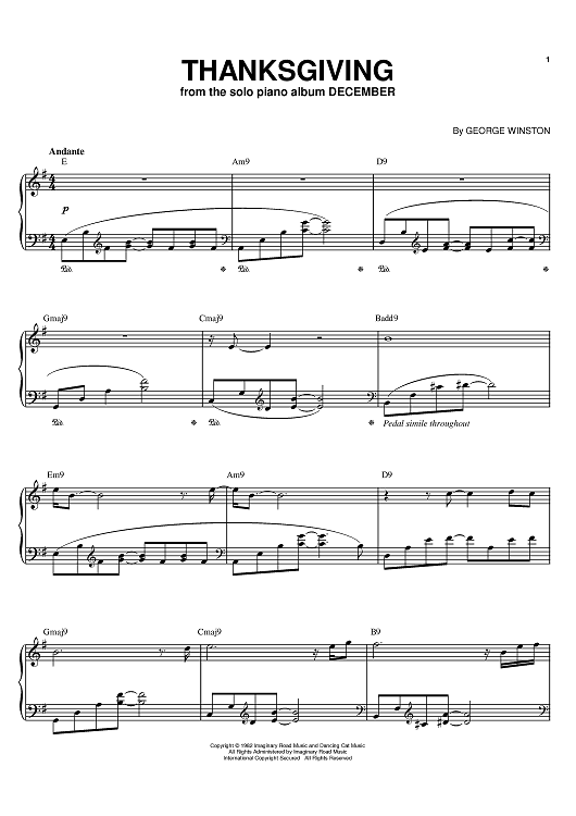 Thanksgiving" Sheet Music by George Winston for Piano - Sheet Music Now