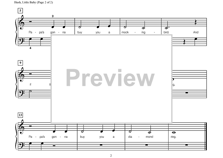 Hush, Little Baby" Sheet Music for Piano - Sheet Music Now