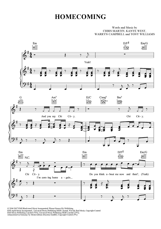 Homecoming" Sheet Music by Kanye West for Piano/Vocal/Chords - Sheet Music Now