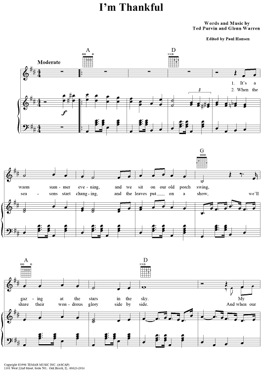 I'm Thankful" Sheet Music for Piano/Vocal/Chords - Sheet Music Now