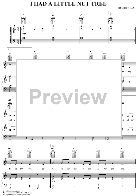 I Had a Little Nut Tree" Sheet Music for Piano/Vocal/Chords - Sheet ...