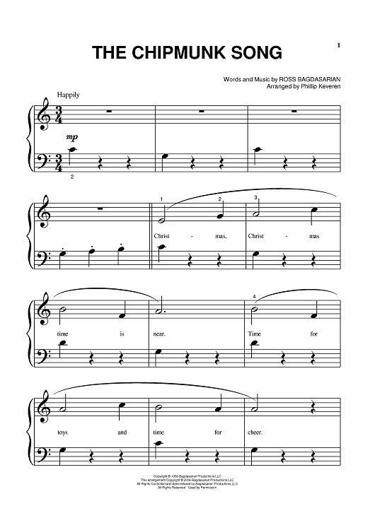 The Chipmunk Song" Sheet Music by The Chipmunks for Piano - Sheet Music Now
