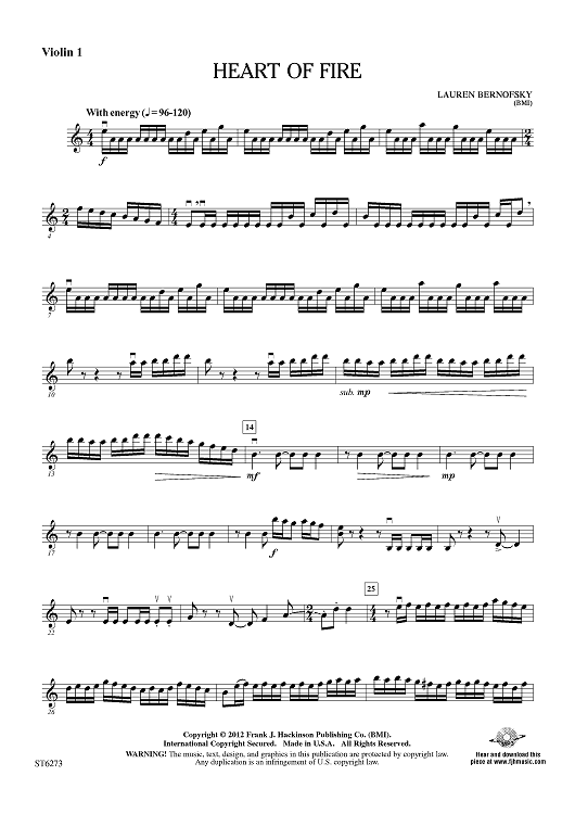 Heart of Fire - Violin 1" Sheet Music for String Orchestra - Sheet ...