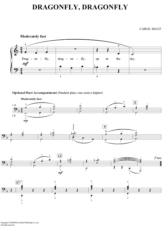 Dragonfly, Dragonfly" Sheet Music for Piano - Sheet Music Now