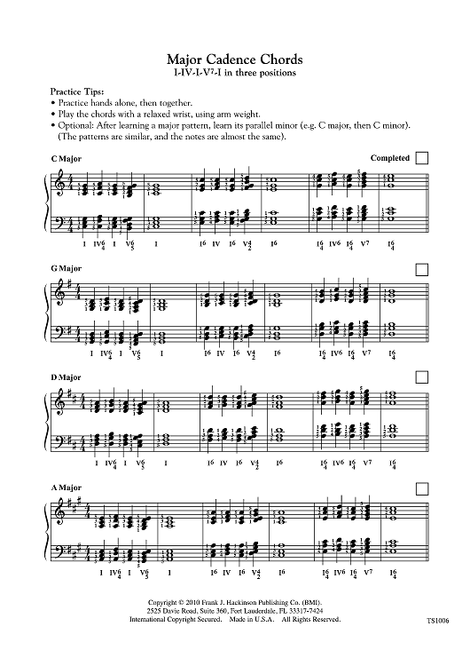 Cadence Chords in three positions" Sheet Music for Piano - Sheet Music Now