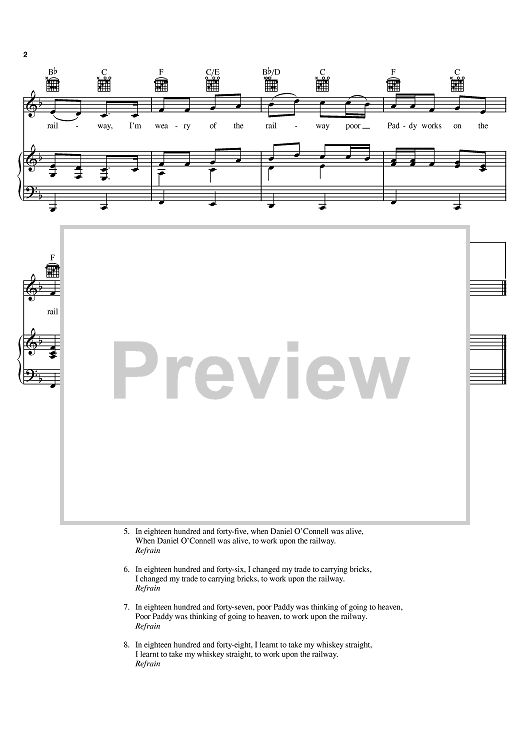Paddy Works On The Railway" Sheet Music for Piano/Vocal/Chords - Sheet ...