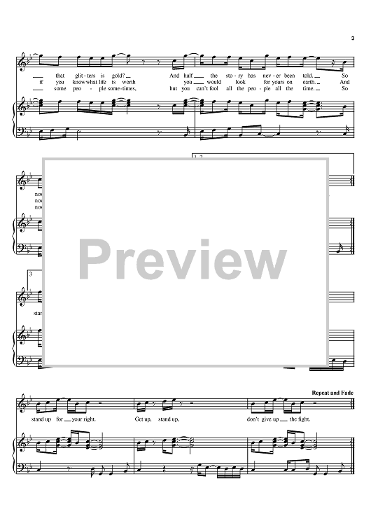 Get Up Stand Up" Sheet Music by Bob Marley for Piano/Vocal/Chords ...