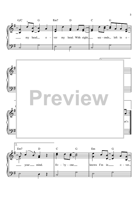 Over My Head (Cable Car)" Sheet Music by The Fray for Easy Piano ...