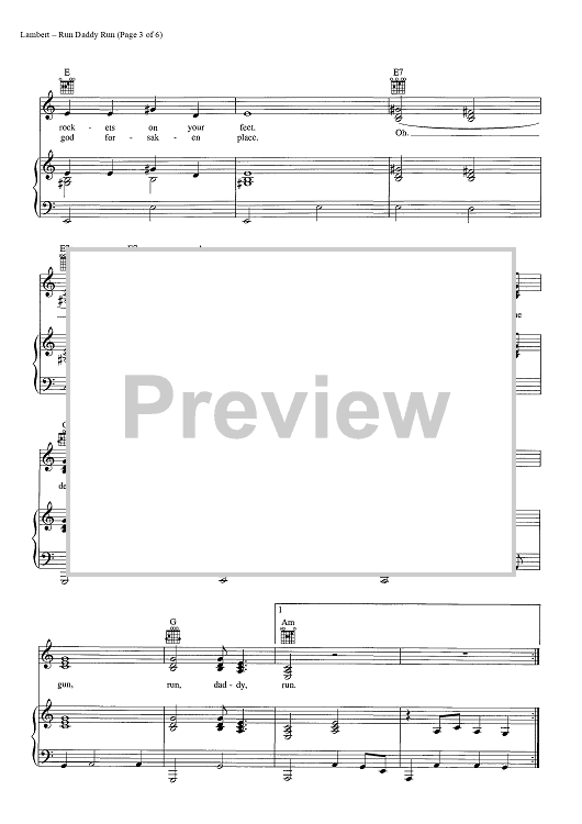 Run Daddy Run" Sheet Music by Miranda Lambert for Piano/Vocal/Chords - Sheet Music Now
