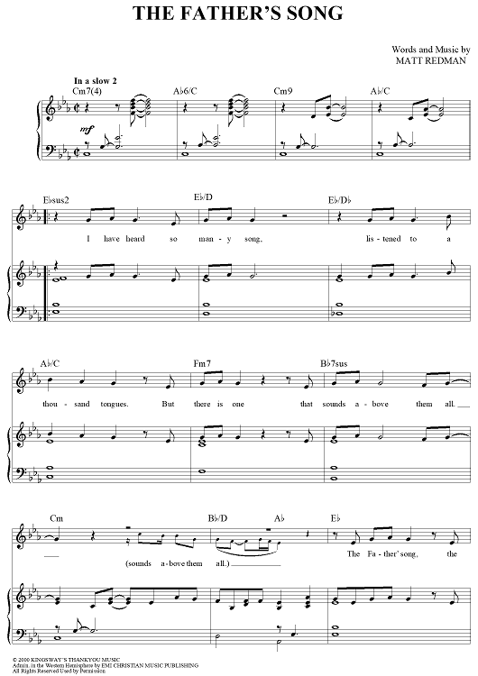 The Father's Song" Sheet Music by Matt Redman for Piano/Vocal/Chords ...