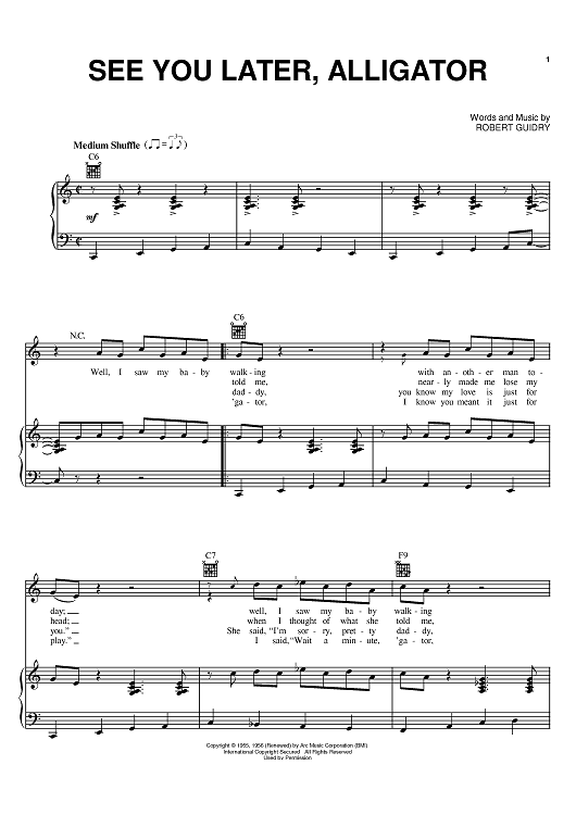 See You Later, Alligator" Sheet Music by Bill Haley for Piano/Vocal ...