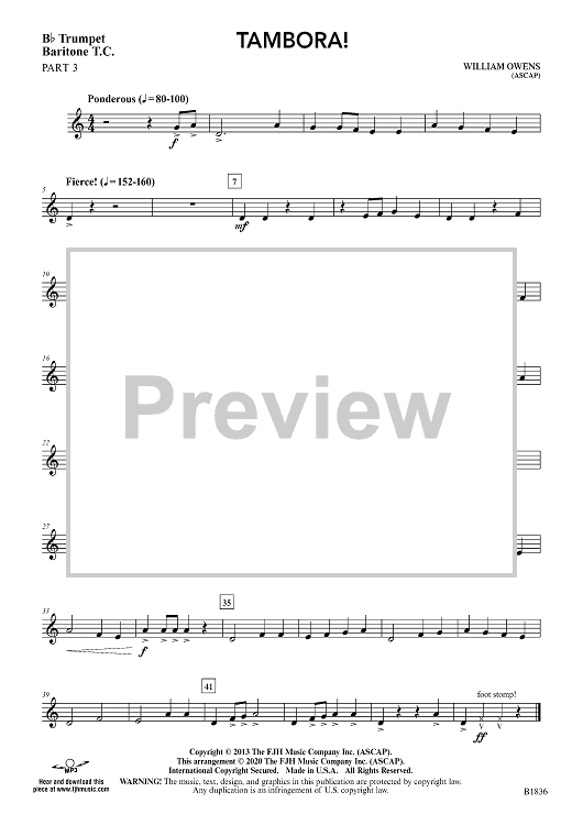 Tambora! - Bb Trumpet, Baritone TC Part 3" Sheet Music for Concert Band ...