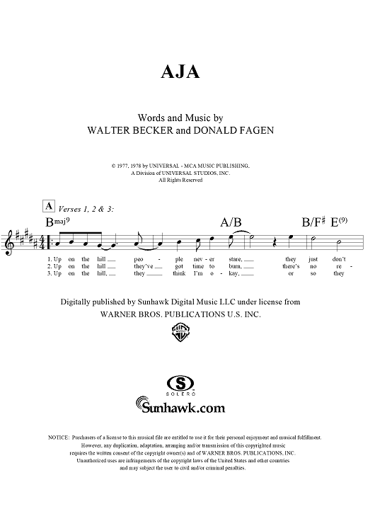Aja" Sheet Music by Steely Dan for Lead Sheet - Sheet Music Now