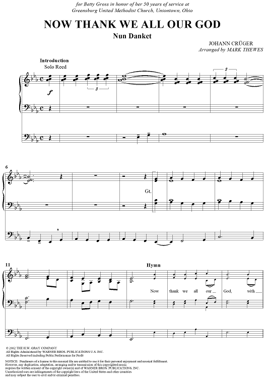 Now Thank We All Our God" Sheet Music for Organ Solo - Sheet Music Now
