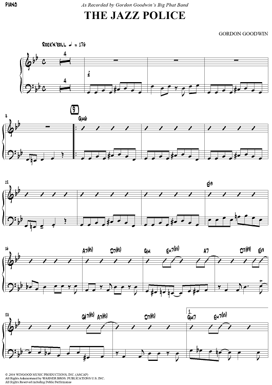 The Jazz Police - Piano" Sheet Music by Gordon Goodwin's Big Phat Band for Jazz Ensemble - Sheet ...