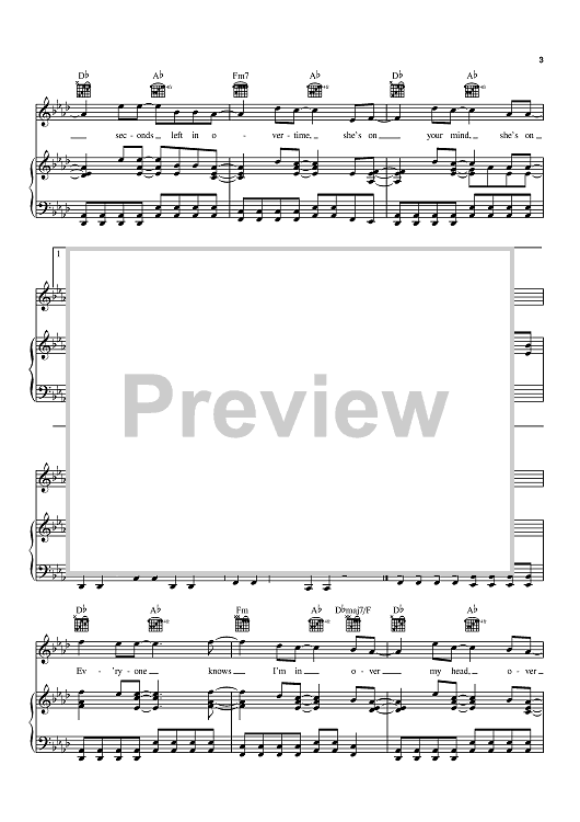 Over My Head (Cable Car)" Sheet Music by The Fray for Piano/Vocal ...