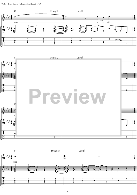 Everything in Its Right Place" Sheet Music by Radiohead for Guitar Tab ...