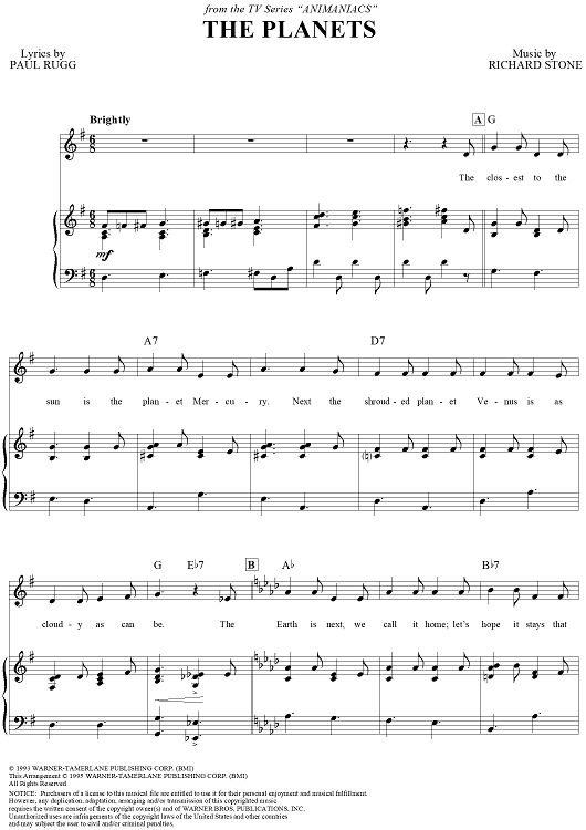 The Planets" Sheet Music for Piano/Vocal/Chords - Sheet Music Now