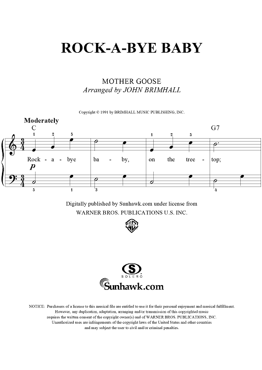 Rock-a-Bye Baby" Sheet Music for Easy Piano/Vocal - Sheet Music Now
