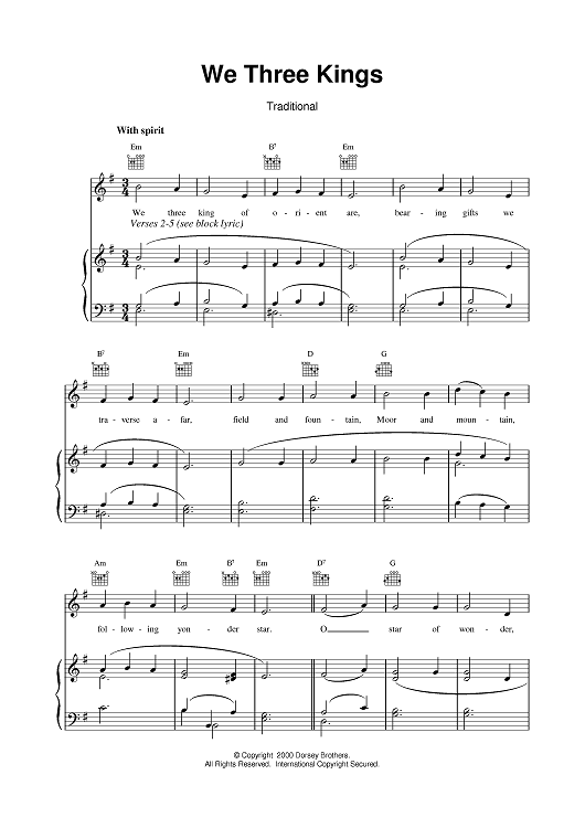 We Three Kings" Sheet Music for Piano/Vocal/Chords - Sheet Music Now