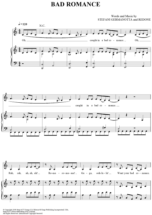 Bad Romance" Sheet Music by Lady Gaga for Piano/Vocal/Chords - Sheet Music Now