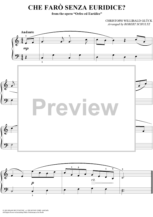Che Farò Senza Euridice?" Sheet Music for Easy Piano - Sheet Music Now