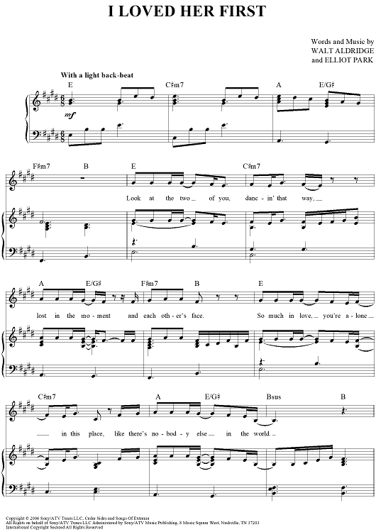 I Loved Her First" Sheet Music by Heartland for Piano/Vocal/Chords ...