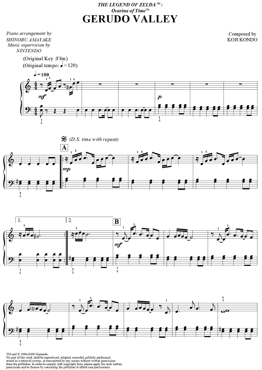 The Legend of Zelda™: Ocarina of Time™: Gerudo Valley" Sheet Music for ...