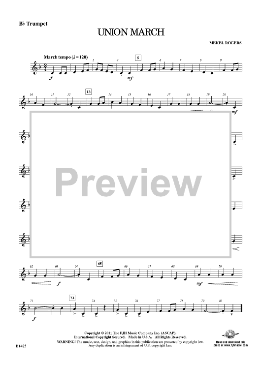 Union March - Bb Trumpet" Sheet Music for Concert Band - Sheet Music Now