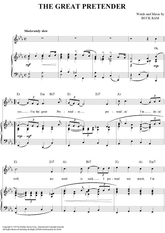 The Great Pretender" Sheet Music by The Platters for Piano/Vocal/Chords ...